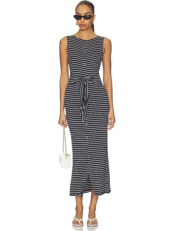 Rag & Bone Knit Button Tie Stripe Dress - Navy