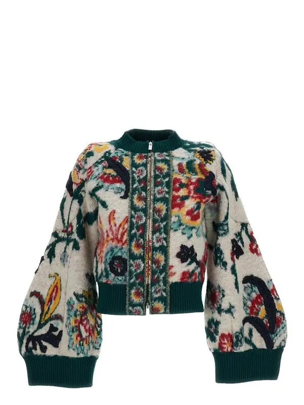 Sacai Cropped Floral Jacquard-knit Jacket - Multicolore