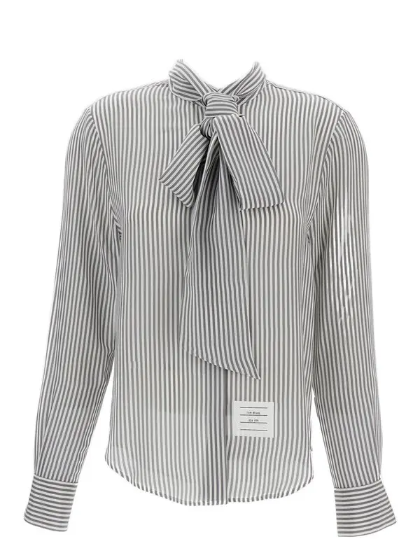Thom Browne Camicia In Seta A Righe Con Colletto Rimovibile - Grey