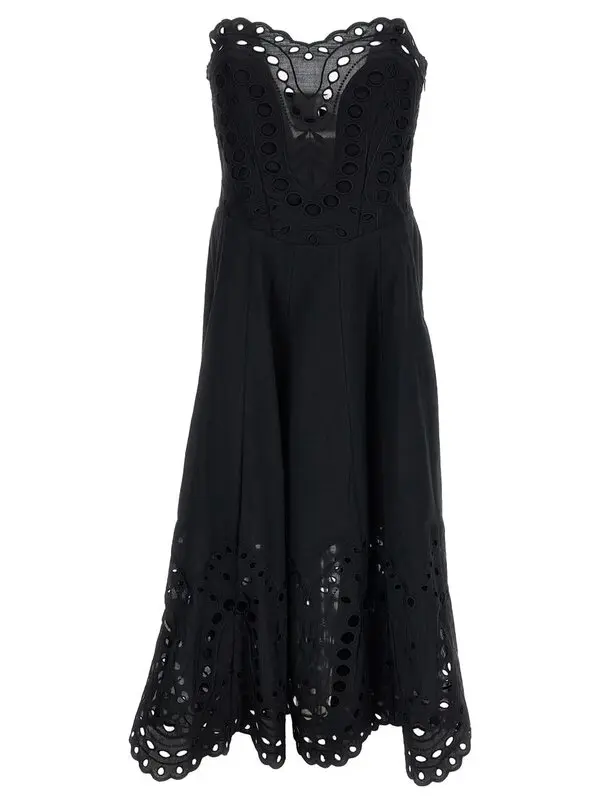 Charo Ruiz Ibiza Marlin Cotton Blend Sweetheart Neckline Lace Panel Maxi Dress - Black