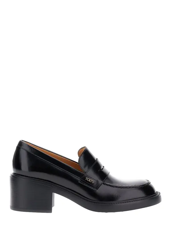 TOD'S Leather Loafers With Block Heel - Nero