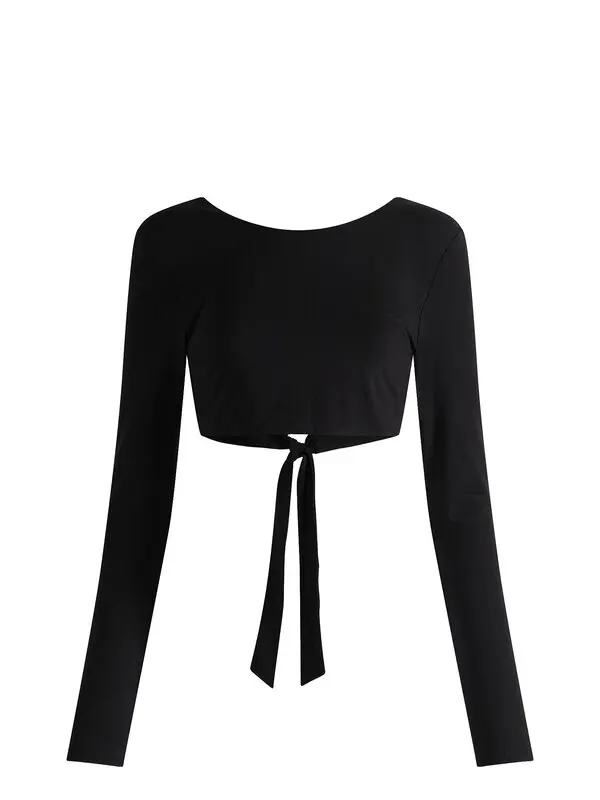 TALA Reversible Long Sleeve Tie Top - Shadow Black