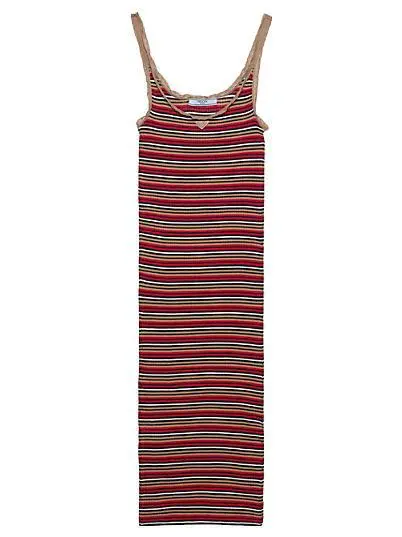 Prada Striped Ribbed Cotton Mini Dress - Blue