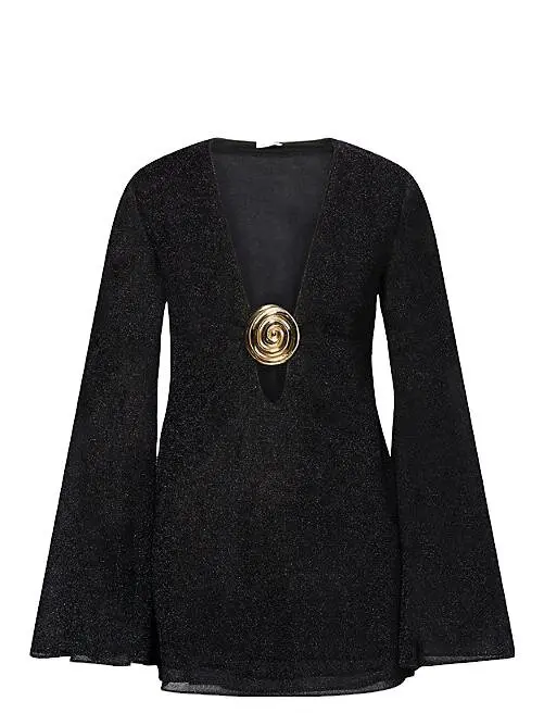 Oseree Lumiere Spiral Metallic-knit Kaftan - Black