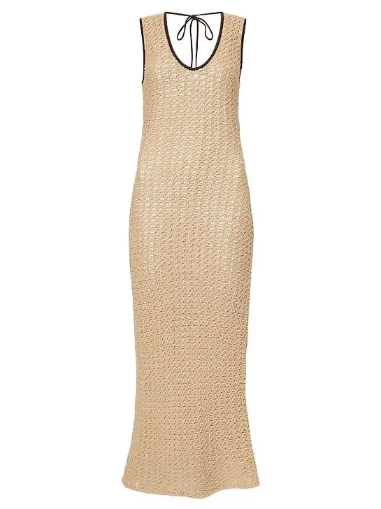 SIR. Ellinor Open-knit Cotton Maxi Dress - Light Beige