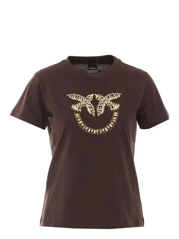 Pinko Short Sleeve T-shirt With Embellished Detail - Black