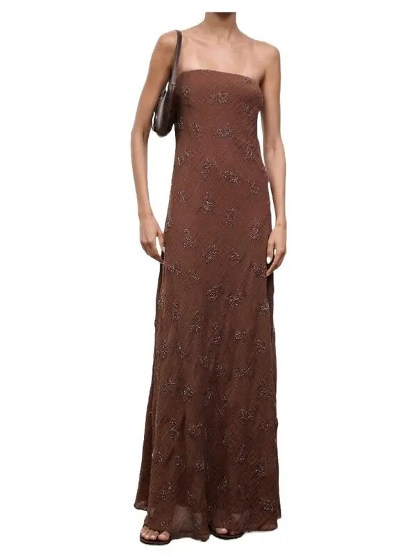 Staud Cassie Strapless Maxi Dress With Bead Embellishment - Brown