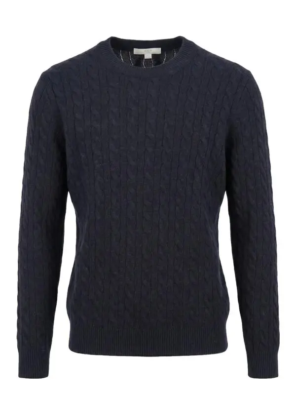 Malo Long-sleeved Cable Knit Sweater - Black