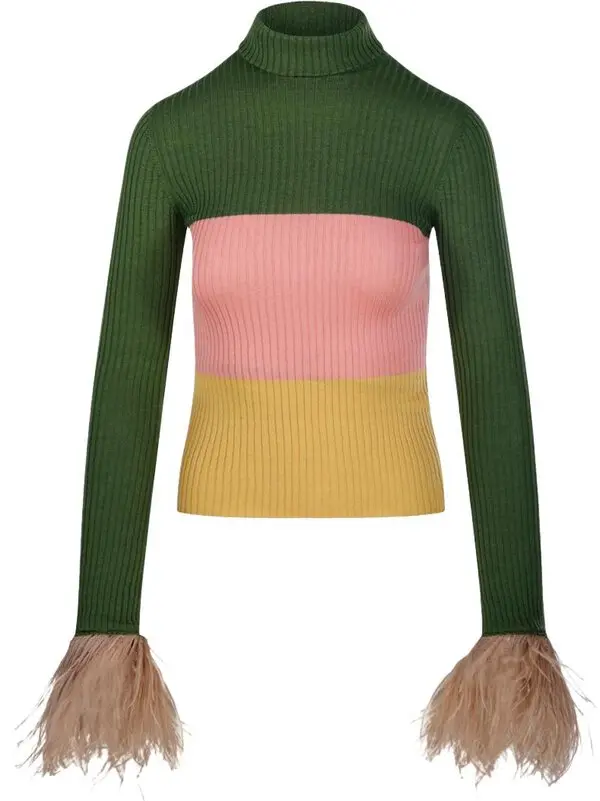 La DoubleJ High Kick Feather-cuff Knitted Top - Multicolor