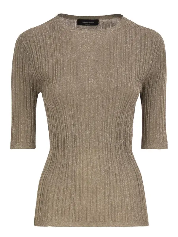 Fabiana Filippi Ribbed Metallic Crew Neck Top - Gray