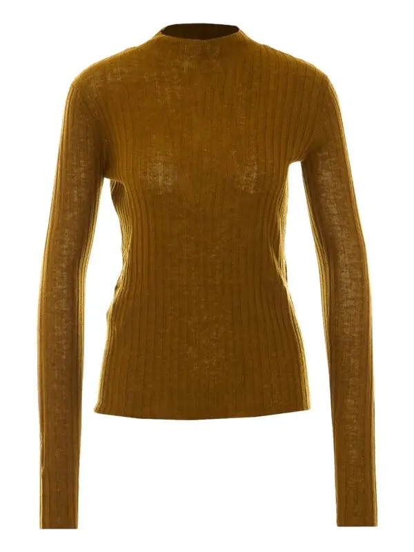 Pinko Ribbed Fine Knit Crew Neck Sweater - Brown