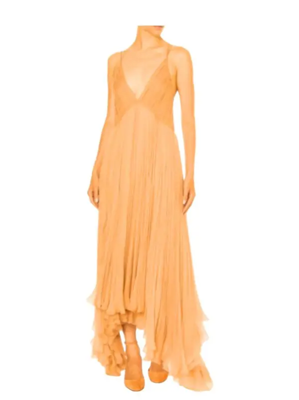 Alberta Ferretti Pleated Maxi Dress - Orange