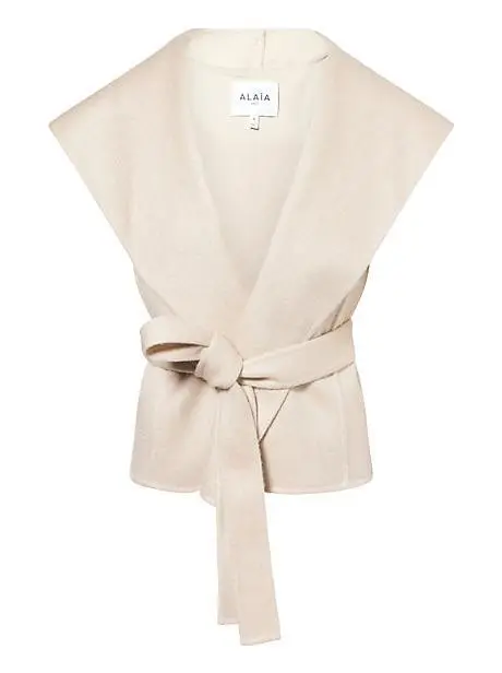Alaïa Hooded Sleeveless Cashmere Jacket - Beige