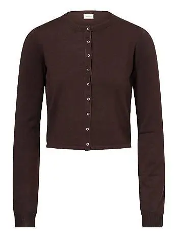 ADANOLA Cropped Snap-button Knit Cardigan - Coffee Bean
