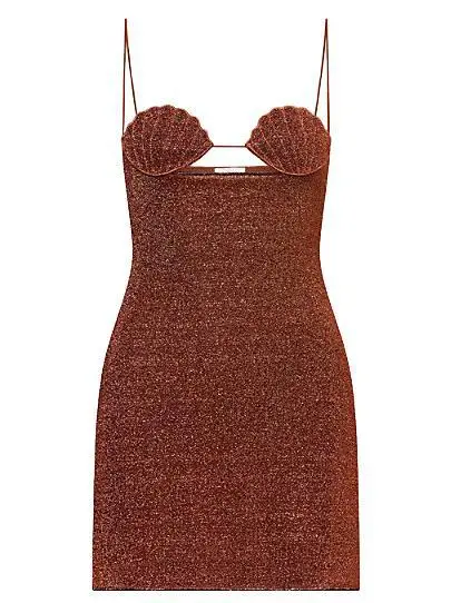 Oseree Lumiere Shell Metallic Knit Mini Dress - Brown