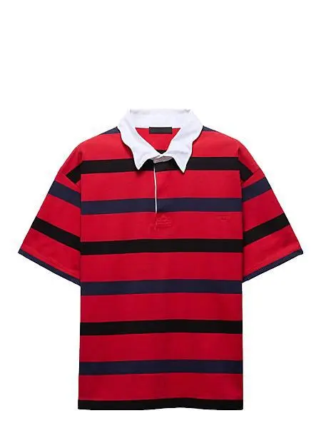 Prada Striped Oversized-fit Cotton Polo Shirt - Red