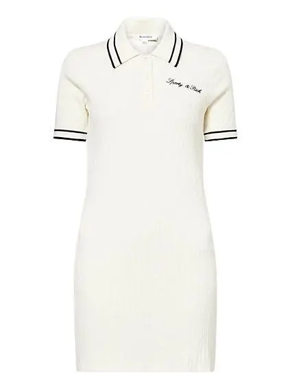 SPORTY & RICH Logo Knit Mini Dress - Ecru/navy