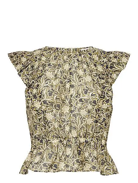 ME+EM Me + Em Floral Print Cotton-silk Sleeveless Top - Green/multi