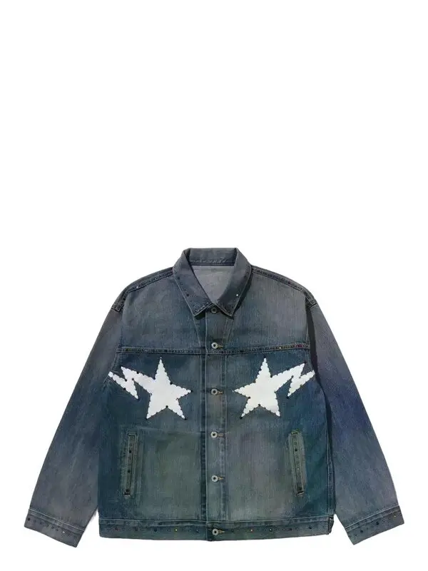 A BATHING APE Crystal Embellished Denim Jacket - Blue