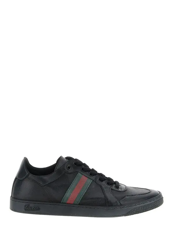 Gucci Incrocio Gg" Distressed Leather Lace-up Sneakers - Black