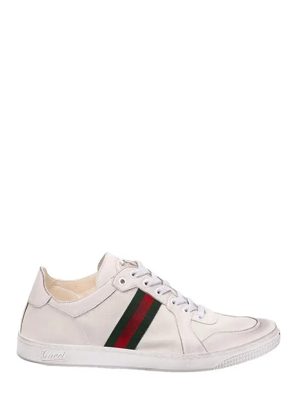 Gucci Incrocio Gg" Distressed Leather Lace-up Sneakers - Multicolor