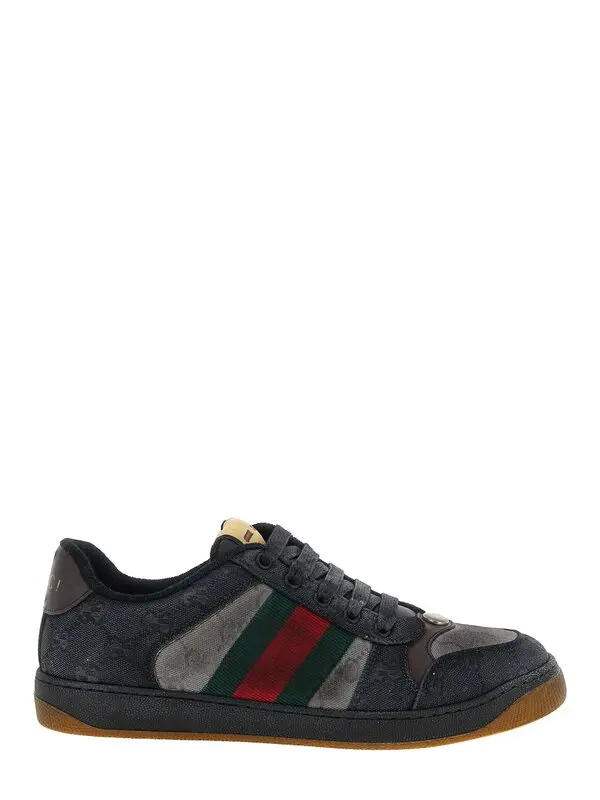 Gucci Screener" Two-tone Gg Fabric And Leather Sneakers - Black