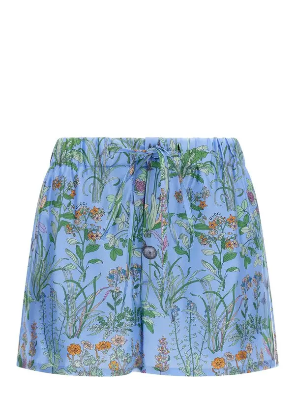 Gucci Flora Silk Twill Printed Shorts - Blue