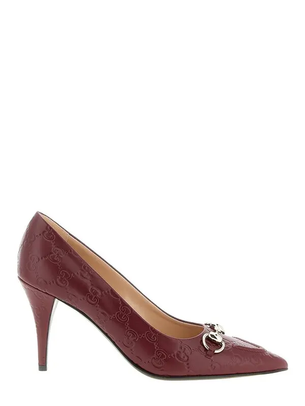 Gucci Morsetto' Pumps In Embossed Leather - Red