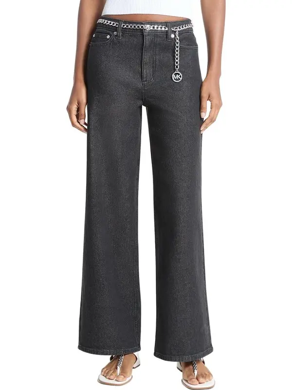 Michael Kors Stretch Denim Wide-leg Jeans - Black
