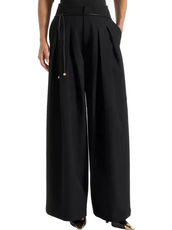 Manière De Voir Flora Box-pleat Wide-leg Belted Trousers - Black