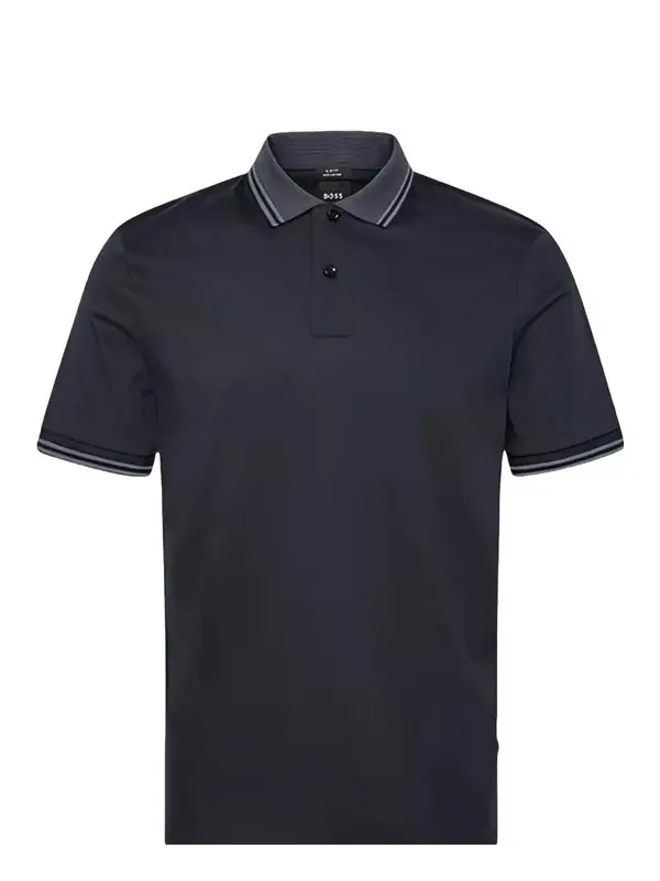 BOSS Striped-collar Polo Shirt - Blue