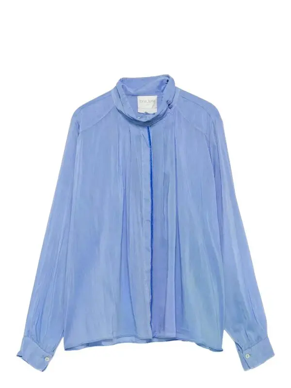 FORTE_FORTE Pleated High-neck Shirt - Blue