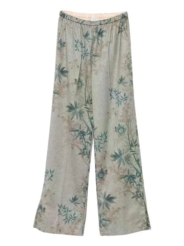 FORTE_FORTE Floral Print Herringbone Trousers - Neutrals