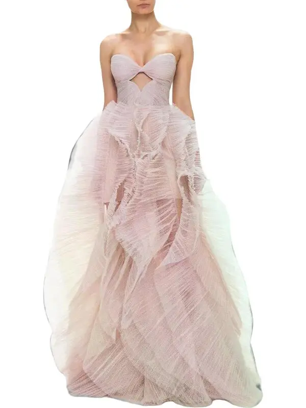 MARIA LUCIA HOHAN Ruffled Lace-up Maxi Dress - Pink