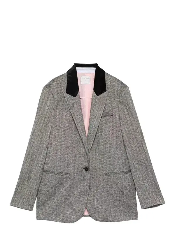 FORTE_FORTE Herringbone Velvet-collar Jacket - Grey
