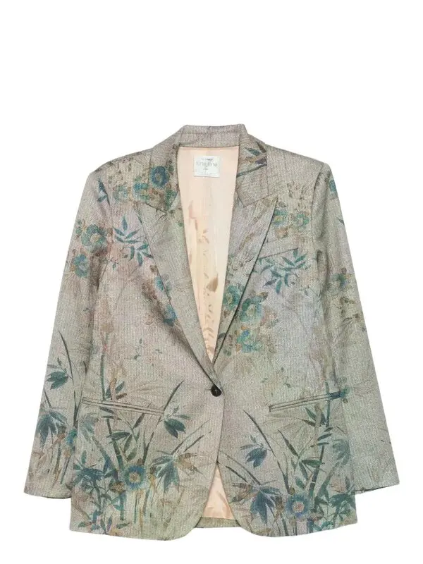 FORTE_FORTE Floral Print Herringbone Blazer - Grey