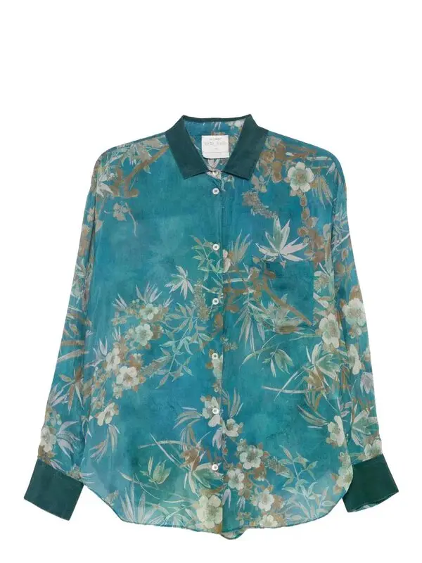 FORTE_FORTE Floral Print Silk-blend Shirt - Blue