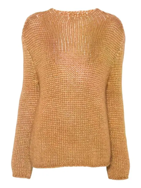 FORTE_FORTE Chunky Knit Ribbed Crew Neck Sweater - Brown