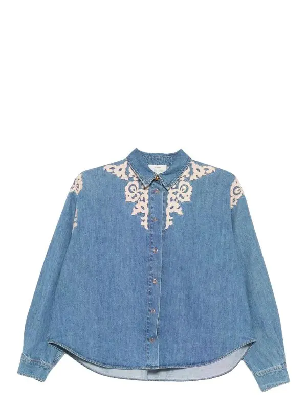 FORTE_FORTE Embroidered Yoke Denim Shirt - Blue