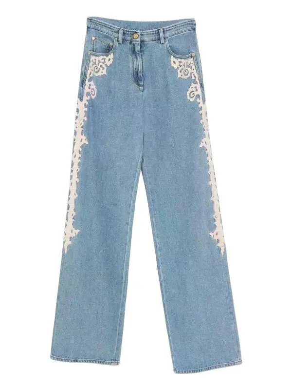 FORTE_FORTE Lace-appliqué Jeans - Blue