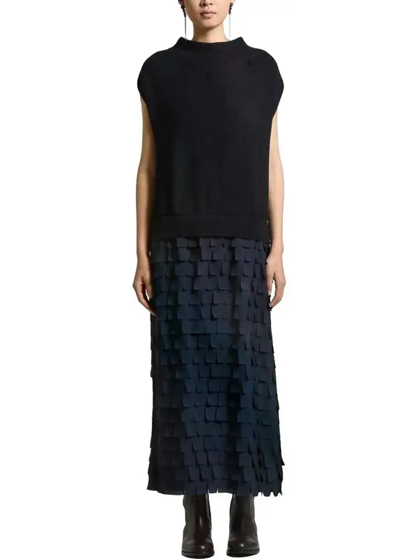 Peserico Layered Mock Neck Sleeveless Knit Top With Tiered Laser-cut Maxi Skirt - Blue