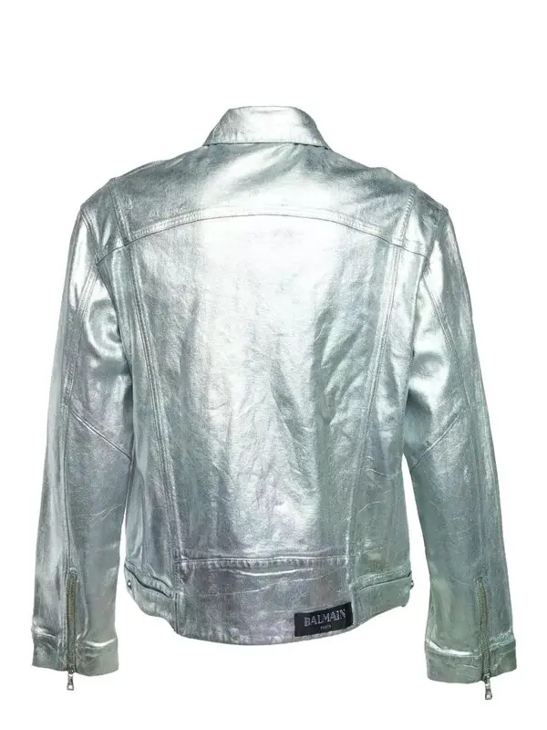 Balmain Metallic Denim Jacket - Silver