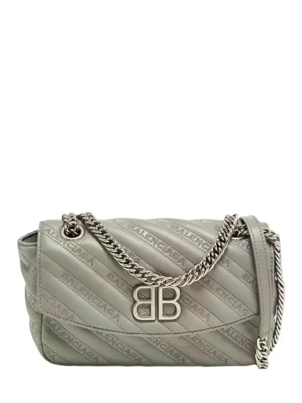 Balenciaga Logo Embossed Quilted Shoulder Bag - Grey