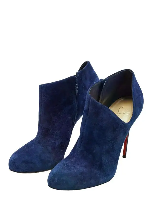 CHRISTIAN LOUBOUTIN Suede Almond Toe Stiletto Ankle Boots - Blue