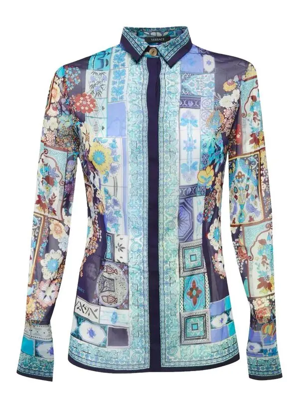 Versace Printed Long-sleeve Shirt - Blue