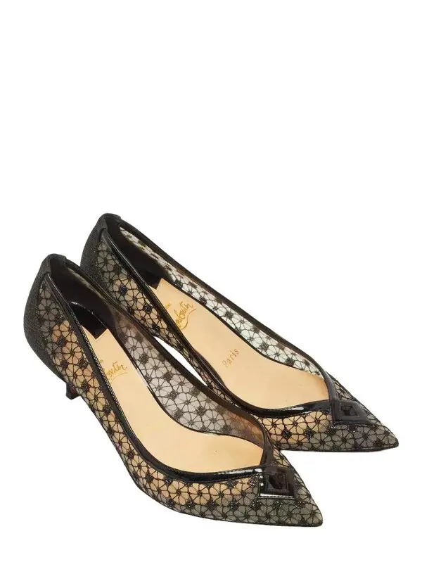 CHRISTIAN LOUBOUTIN Floral-lace Mesh Panel Patent Leather Heeled Pumps - Black
