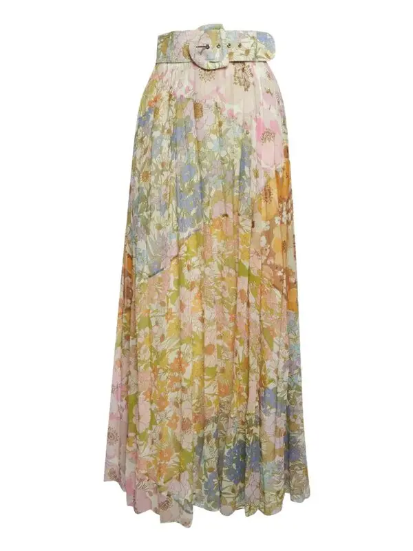 Zimmermann Beige Floral Print Belted Maxi Skirt - Neutrals