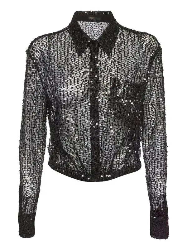 Maje Sequin-embellished Sheer Long Sleeve Shirt - Black