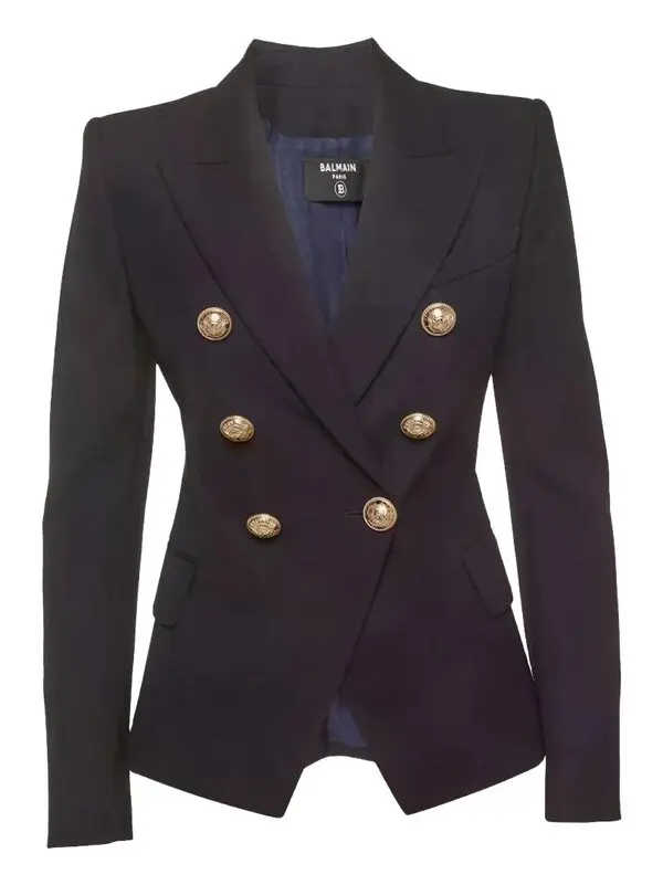 Balmain Double-breasted Gabardine Blazer With Peak Lapels - Blue