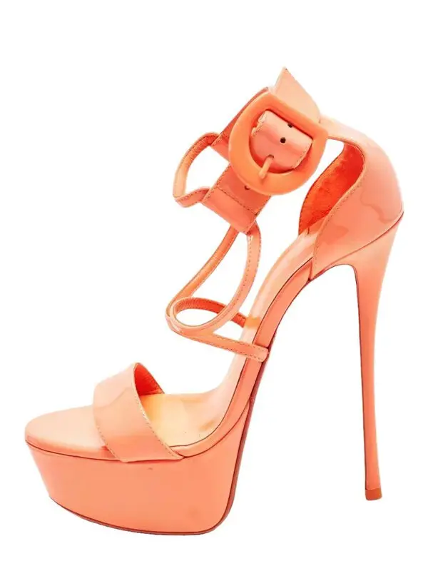 CHRISTIAN LOUBOUTIN Patent Leather Platform Stiletto Heeled Sandals - Orange